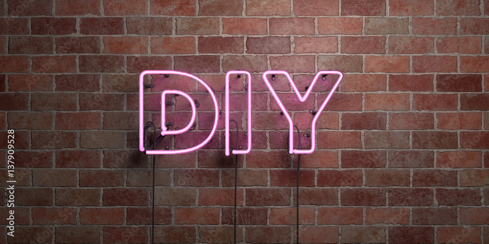 DIY - fluorescent Neon tube Sign on brickwork - Front view - 3D ...