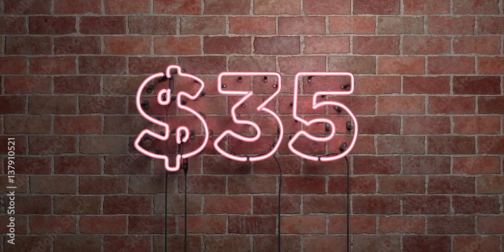 $35 - fluorescent Neon tube Sign on brickwork - Front view - 3D ...