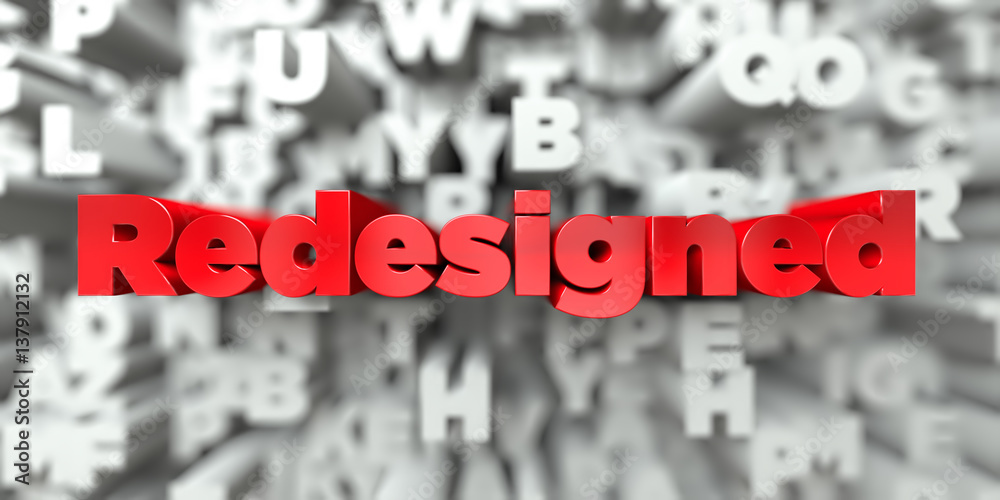 Redesigned - Red text on typography background - 3D rendered royalty ...