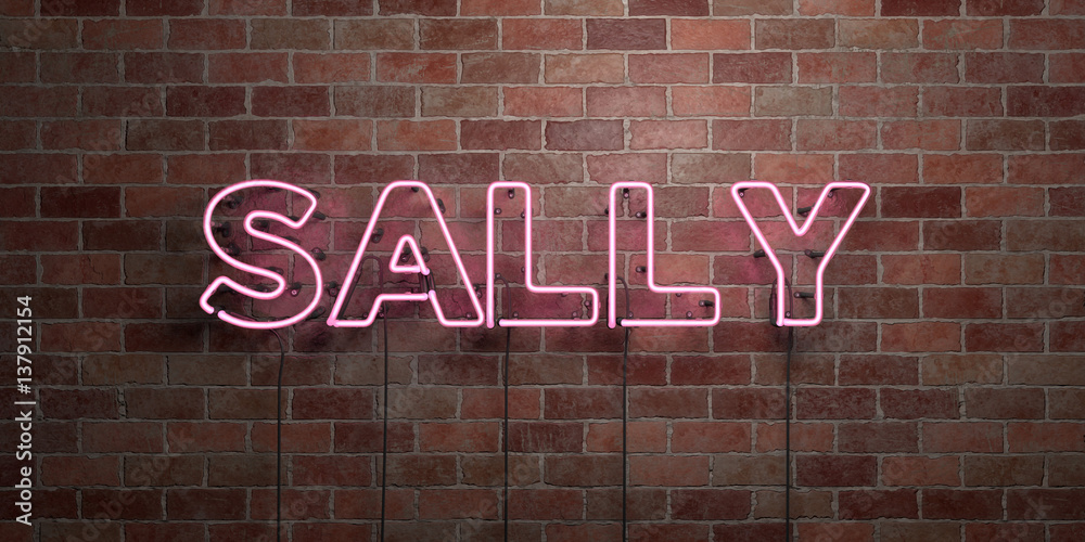 SALLY - fluorescent Neon tube Sign on brickwork - Front view - 3D ...