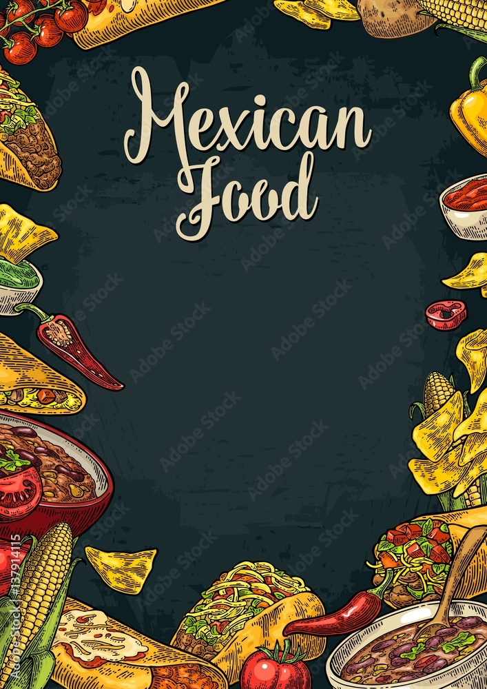 Mexican traditional food restaurant menu template with ingredient Stock ...