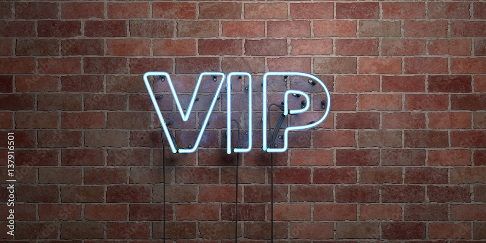 VIP - fluorescent Neon tube Sign on brickwork - Front view - 3D ...