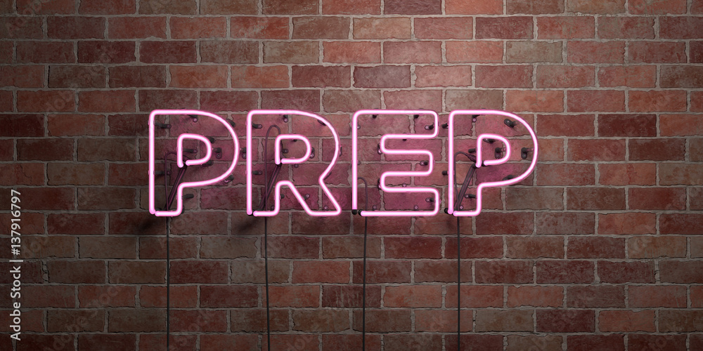 PREP - fluorescent Neon tube Sign on brickwork - Front view - 3D ...