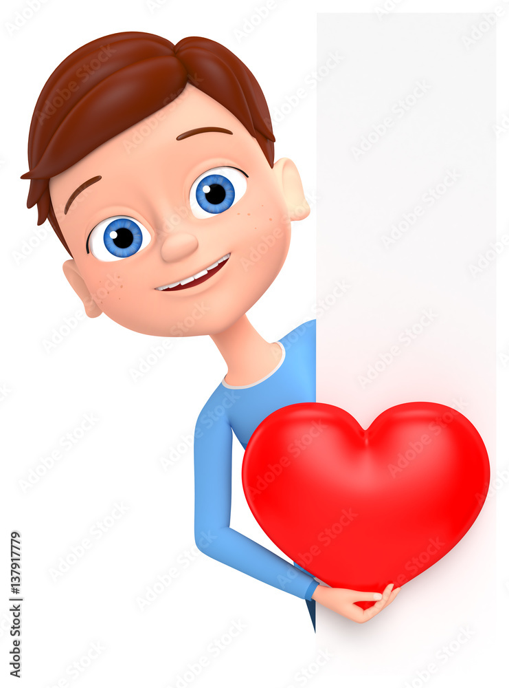 Happy guy with a big red heart. 3d render illustrations Stock ...