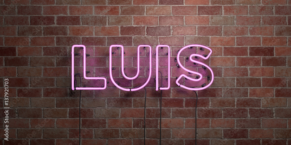LUIS - fluorescent Neon tube Sign on brickwork - Front view - 3D ...