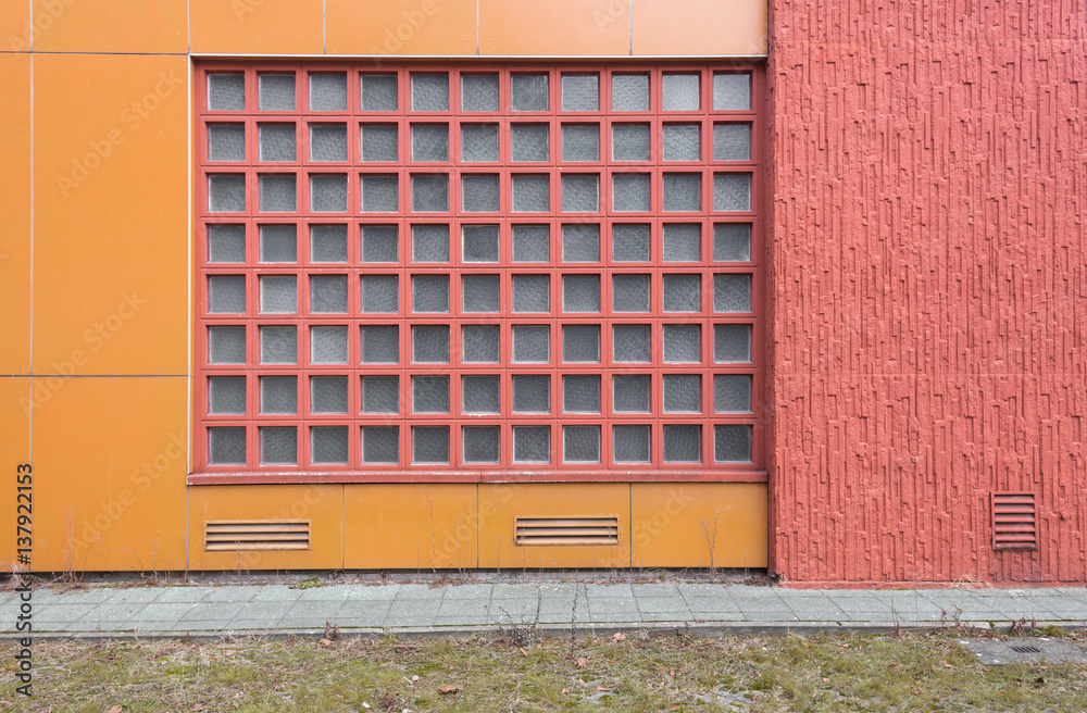 Facade with Large Window of Glass Bricks, Front View Stock Photo ...