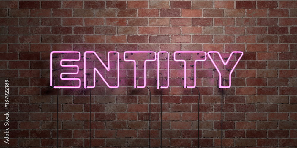 ENTITY - fluorescent Neon tube Sign on brickwork - Front view - 3D ...