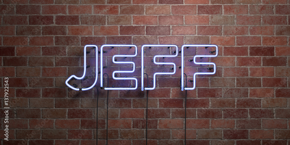 JEFF - fluorescent Neon tube Sign on brickwork - Front view - 3D ...