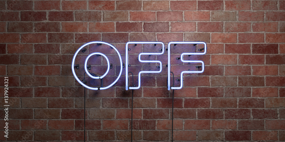 OFF - fluorescent Neon tube Sign on brickwork - Front view - 3D ...