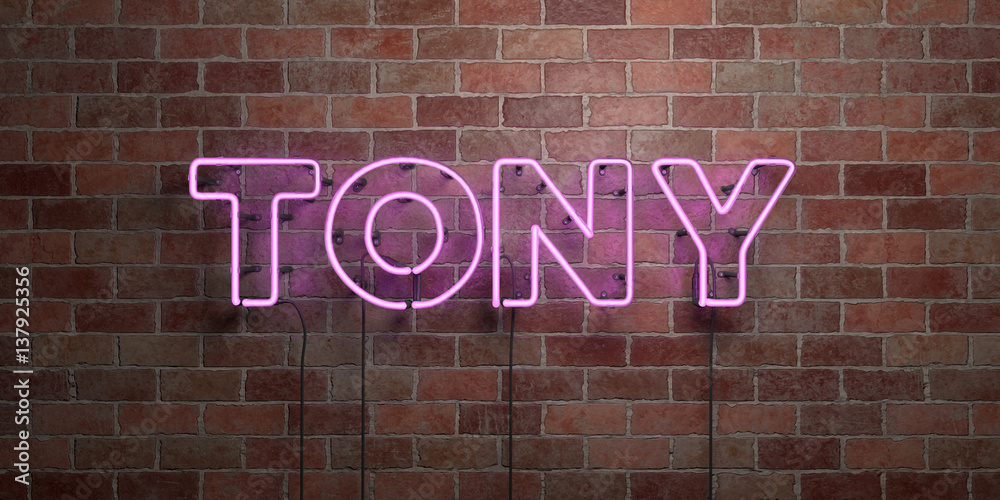 TONY - fluorescent Neon tube Sign on brickwork - Front view - 3D ...
