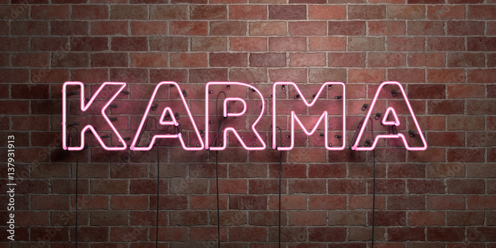 KARMA - fluorescent Neon tube Sign on brickwork - Front view - 3D ...