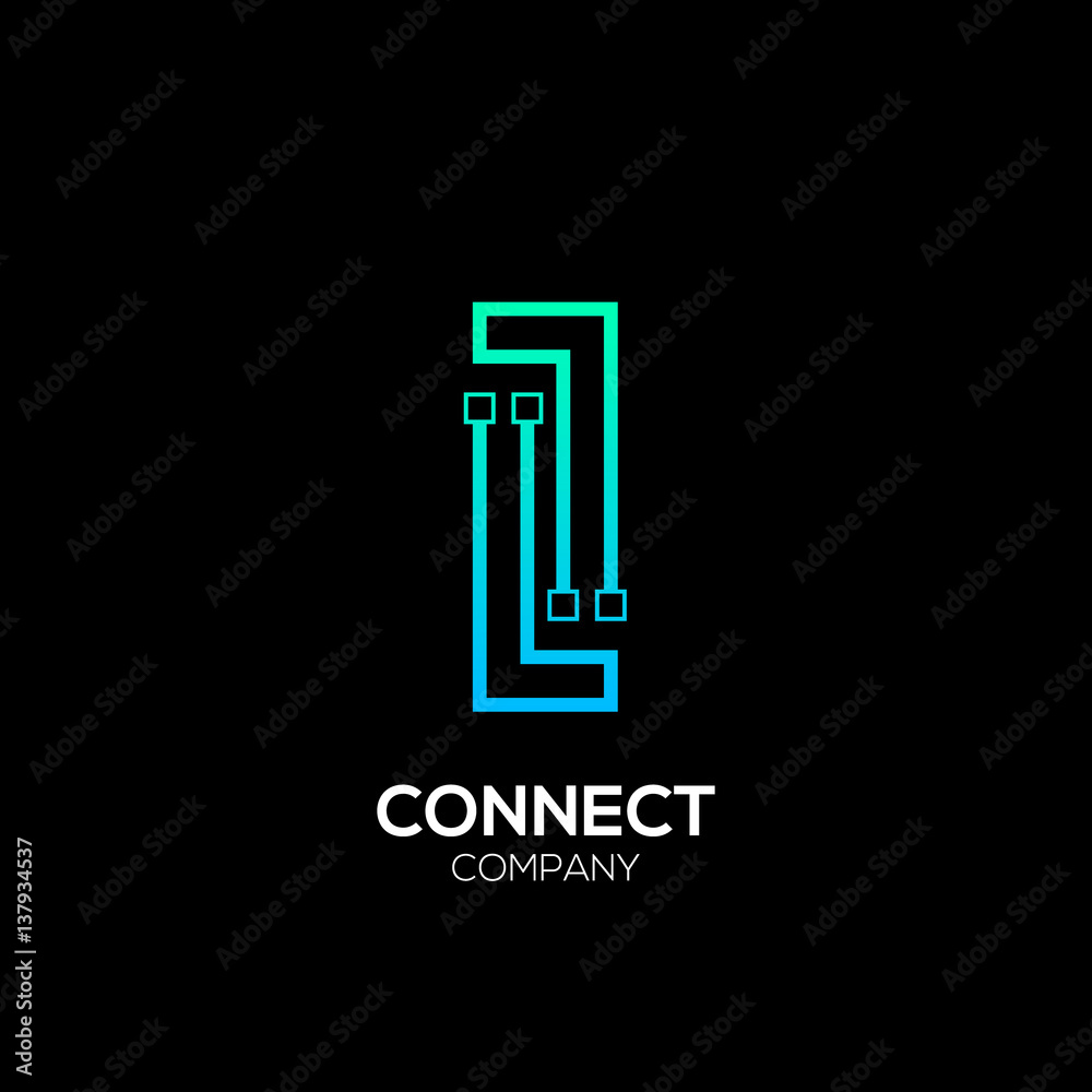 Letter I logotype blue and green color,Technology and digital abstract ...