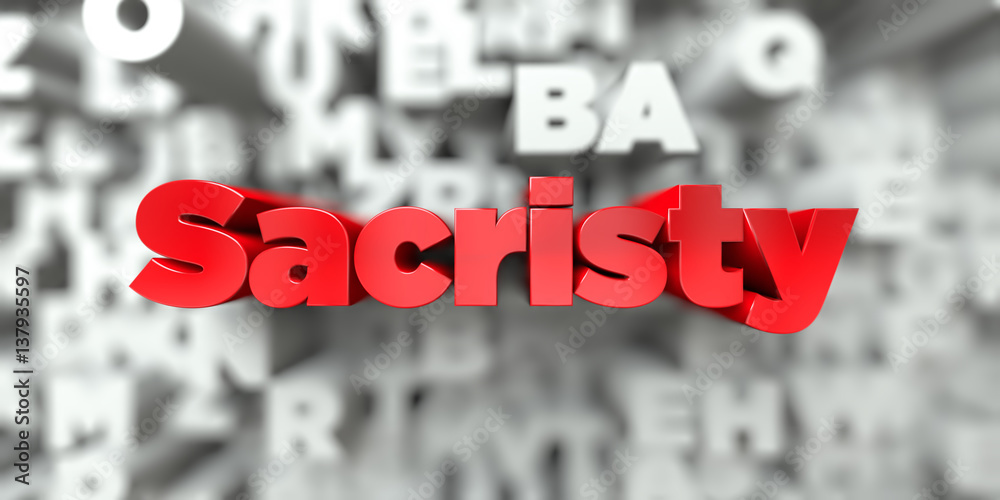 Sacristy - Red text on typography background - 3D rendered royalty free ...