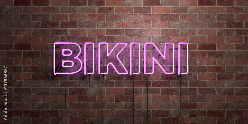 BIKINI - fluorescent Neon tube Sign on brickwork - Front view - 3D ...