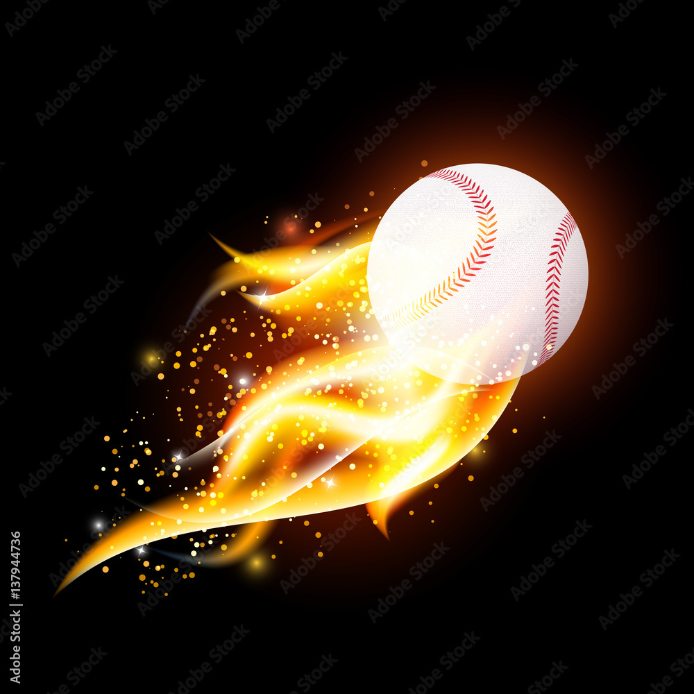 Vector baseball ball with fire flames on dark background Stock Vector ...