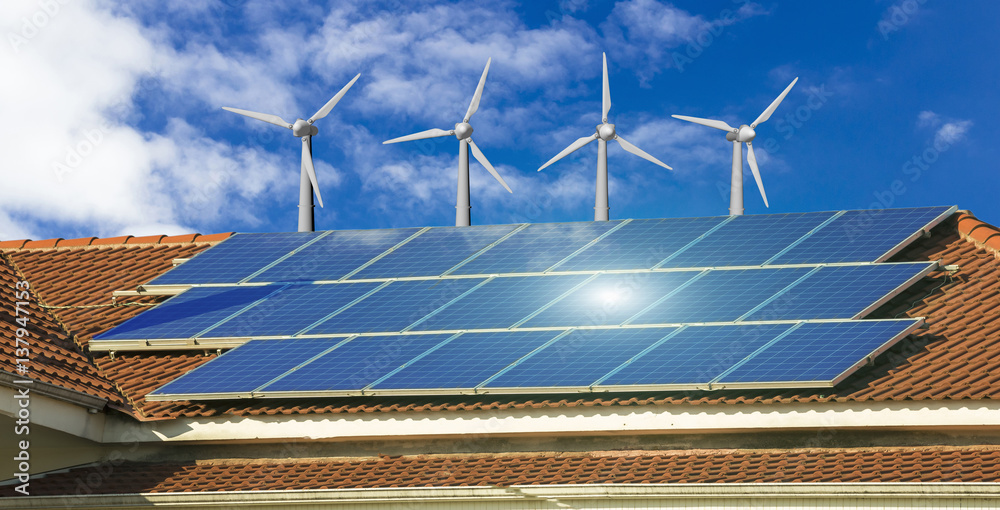photovoltaic solar roof wind turbines Stock Photo | Adobe Stock