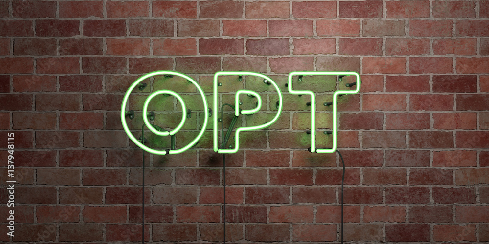 OPT - fluorescent Neon tube Sign on brickwork - Front view - 3D ...
