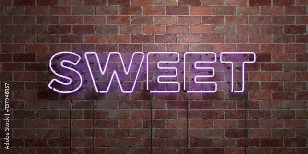 SWEET - fluorescent Neon tube Sign on brickwork - Front view - 3D ...