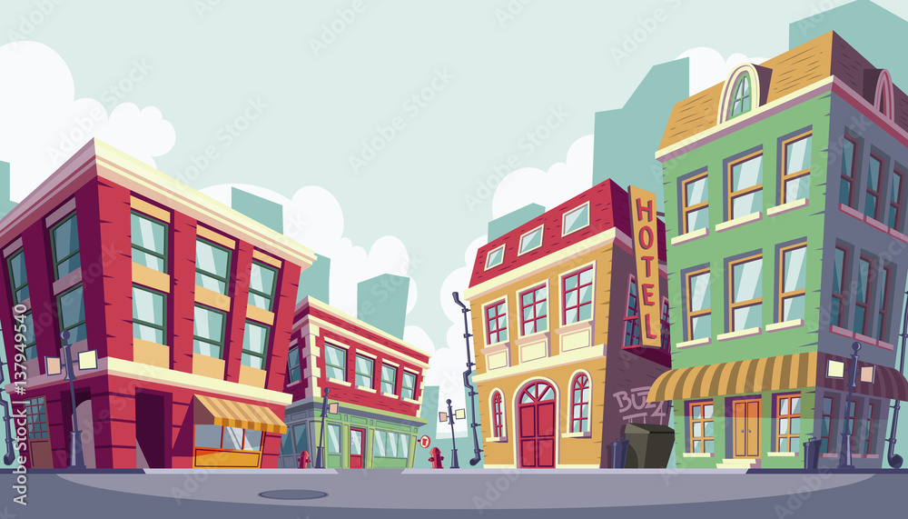 Vector cartoon illustration of the historic urban area Stock Vector ...