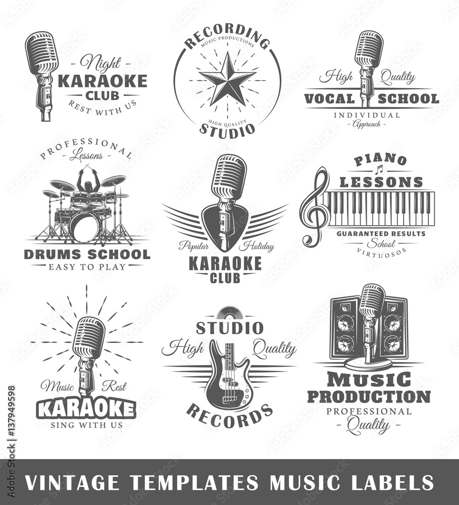 Set of vintage musical labels templates. Elements for design. Vector ...