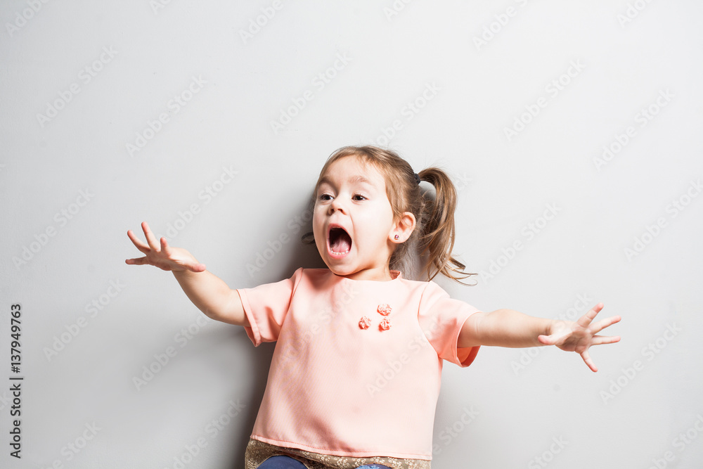 Little cute girl screaming or scearing Stock Photo | Adobe Stock