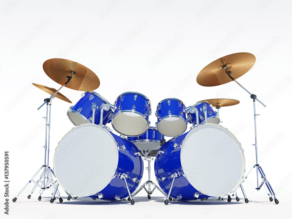 Blue drum kit on a white background. . 3D Render Stock Illustration ...