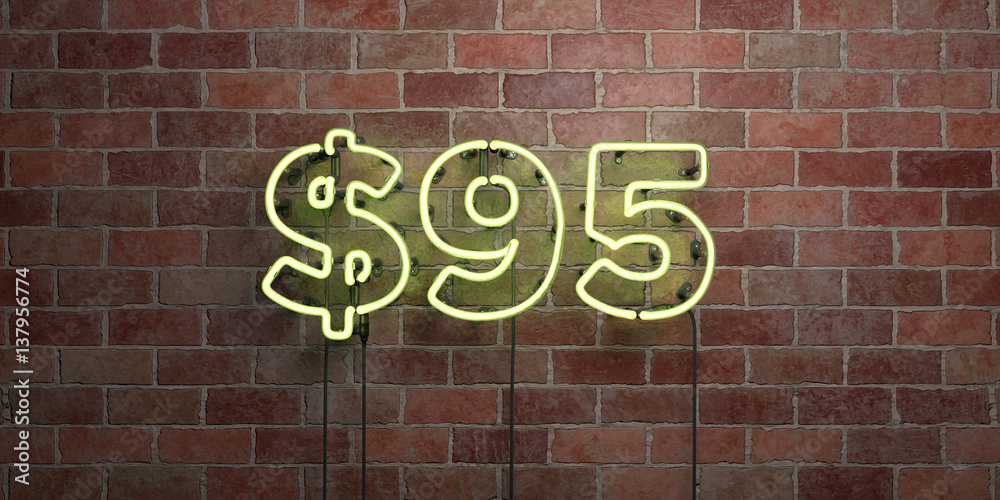 $95 - fluorescent Neon tube Sign on brickwork - Front view - 3D ...