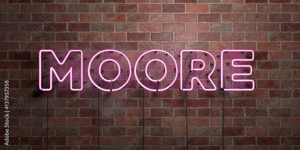 MOORE - fluorescent Neon tube Sign on brickwork - Front view - 3D ...