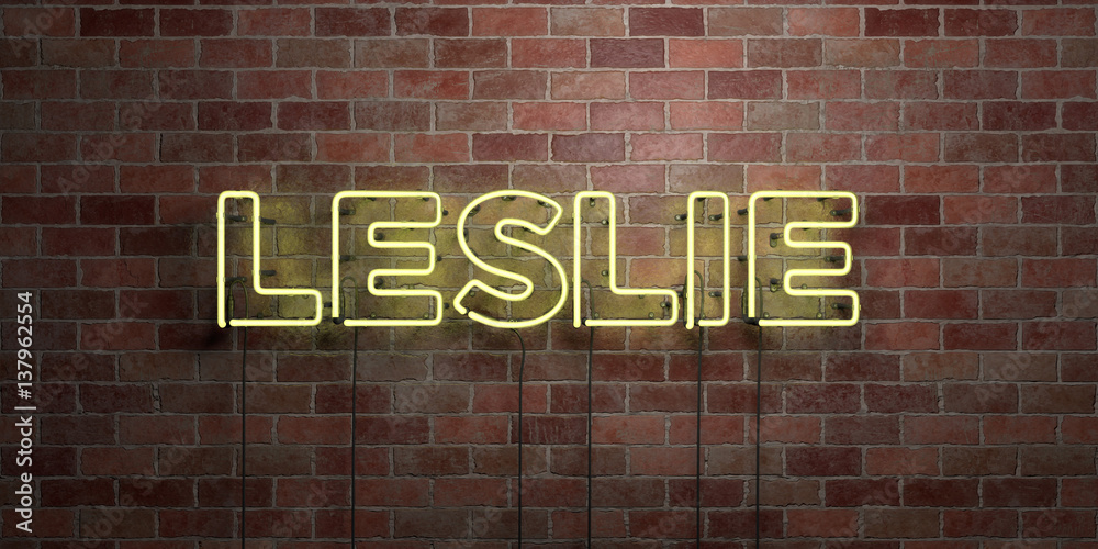 LESLIE - fluorescent Neon tube Sign on brickwork - Front view - 3D ...