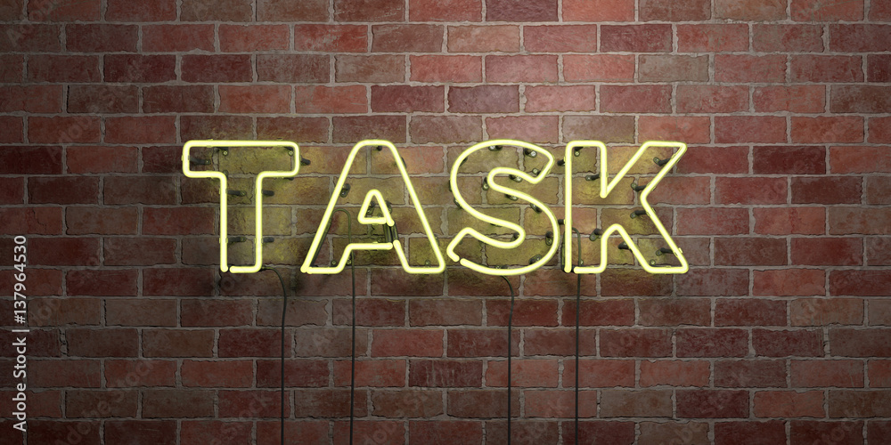 TASK - fluorescent Neon tube Sign on brickwork - Front view - 3D ...