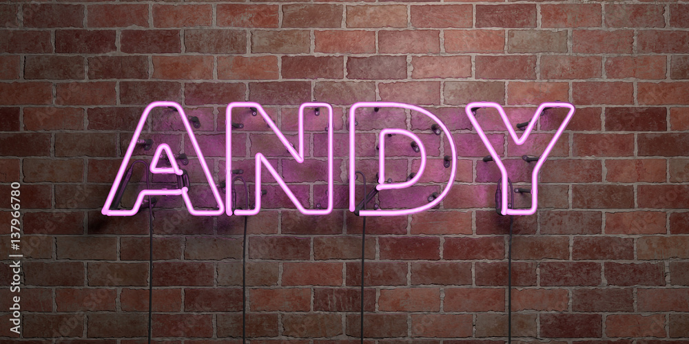 ANDY - fluorescent Neon tube Sign on brickwork - Front view - 3D ...