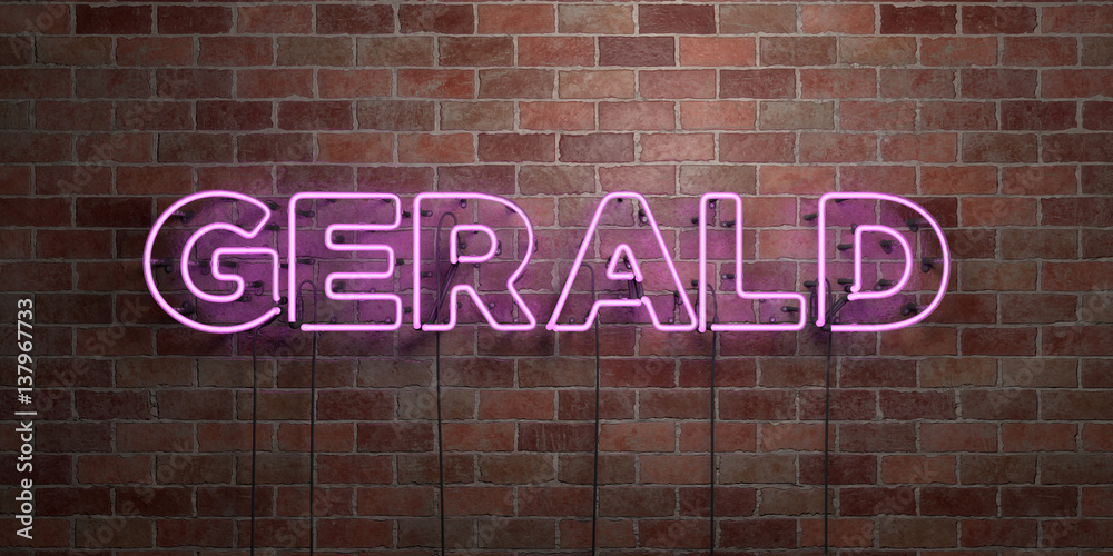 GERALD - fluorescent Neon tube Sign on brickwork - Front view - 3D ...