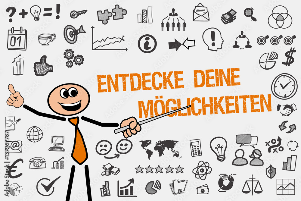 Entdecke Deine Möglichkeiten / Mann mit Symbole Stock 일러스트레이션 | Adobe Stock