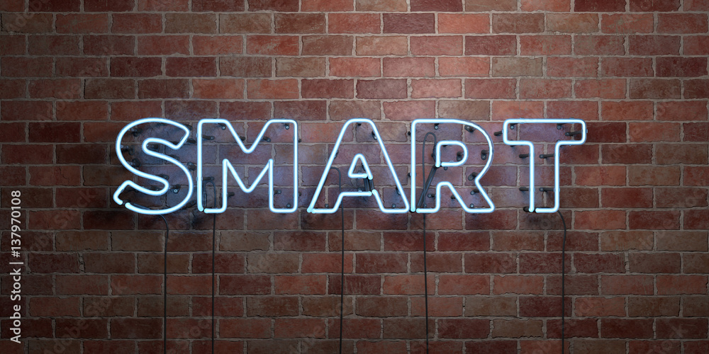 SMART - fluorescent Neon tube Sign on brickwork - Front view - 3D ...