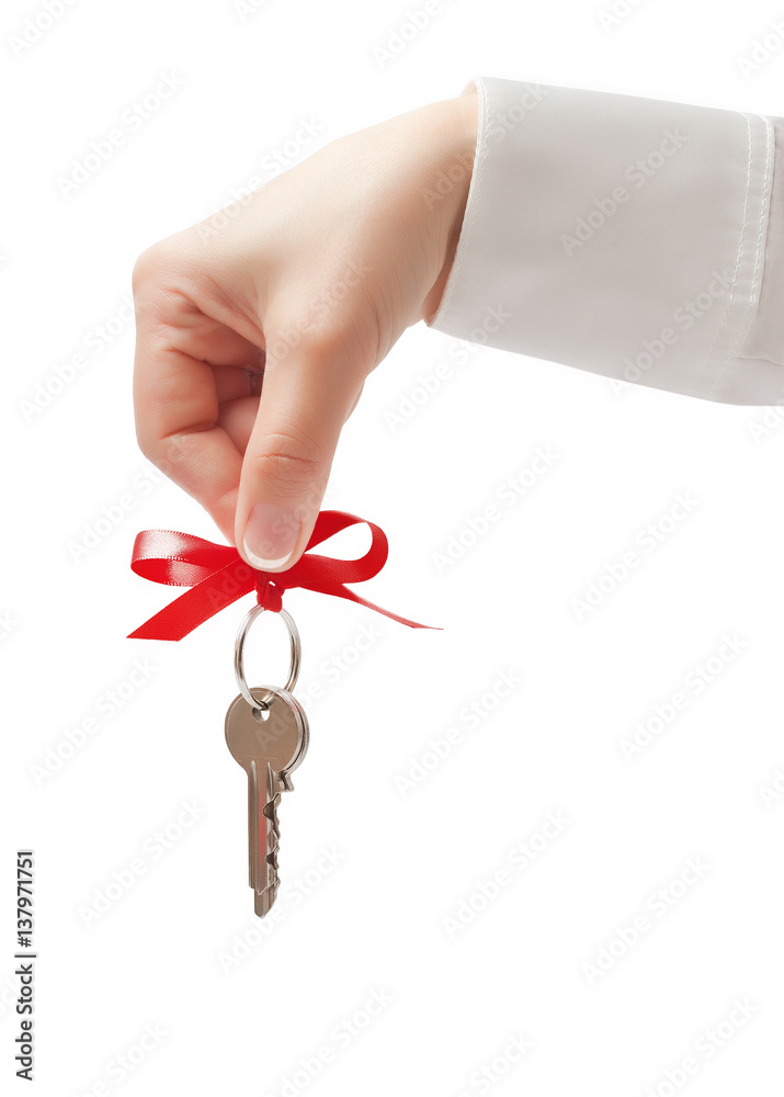 Hand holding key with bow isolated on white background Stock Photo ...
