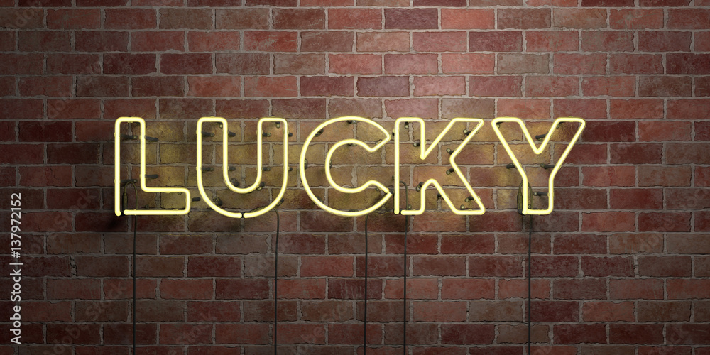 LUCKY - fluorescent Neon tube Sign on brickwork - Front view - 3D ...