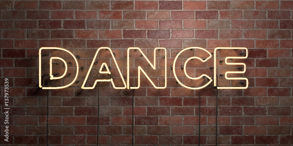DANCE - fluorescent Neon tube Sign on brickwork - Front view - 3D ...