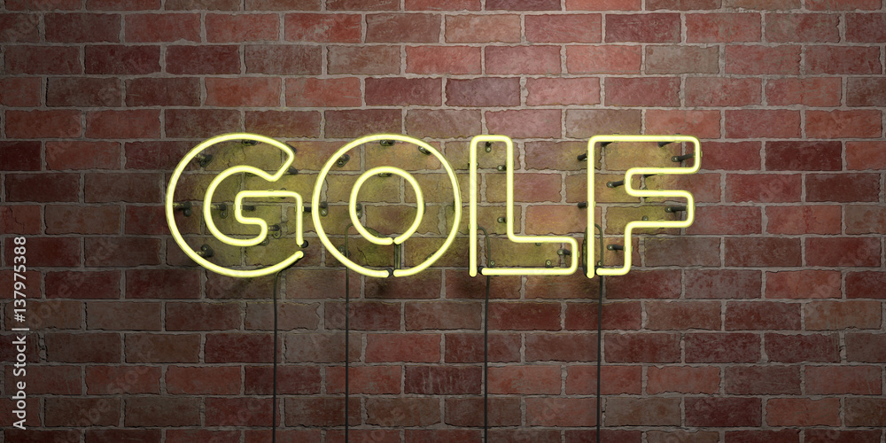 GOLF - fluorescent Neon tube Sign on brickwork - Front view - 3D ...