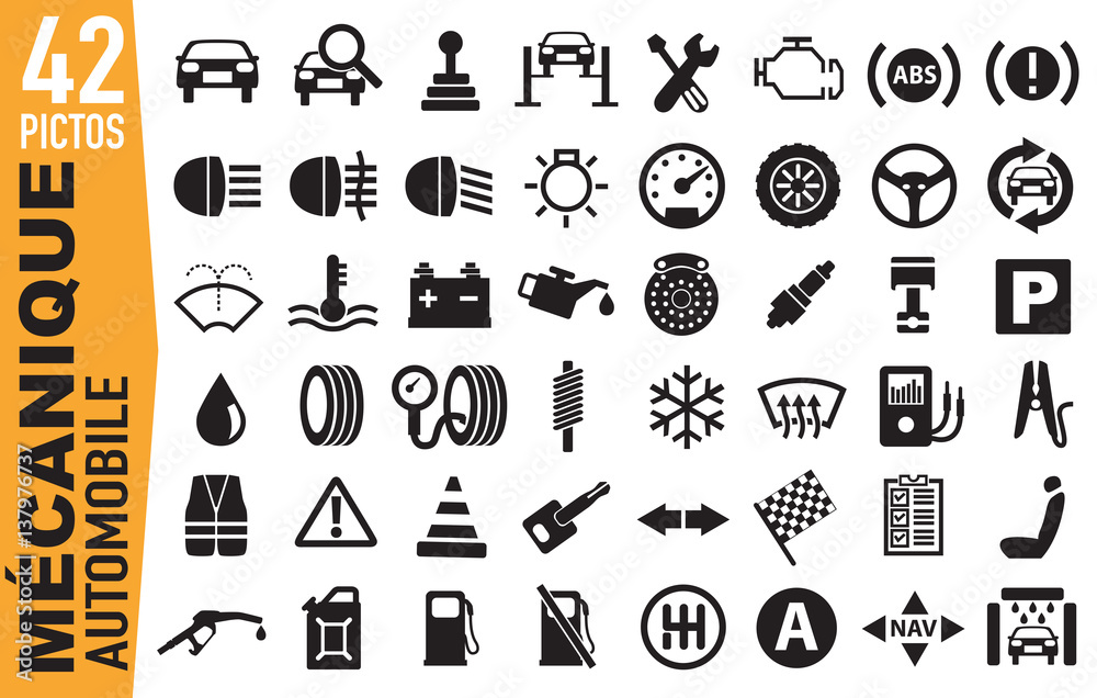 42 Pictos - Icônes - Voiture - Mécanique - Automobile - Garage - Auto ...