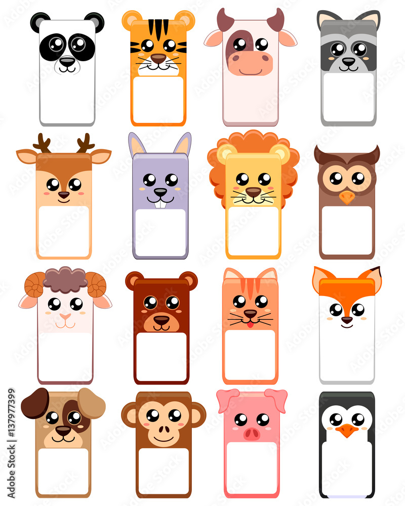 Set of text box with animals head for kids. Zoo template Stock Vector ...