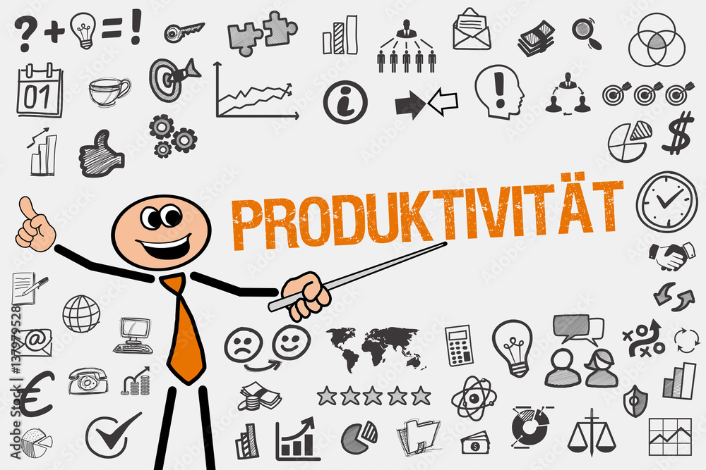 Produktivität / Mann mit Symbole Stock-Illustration | Adobe Stock