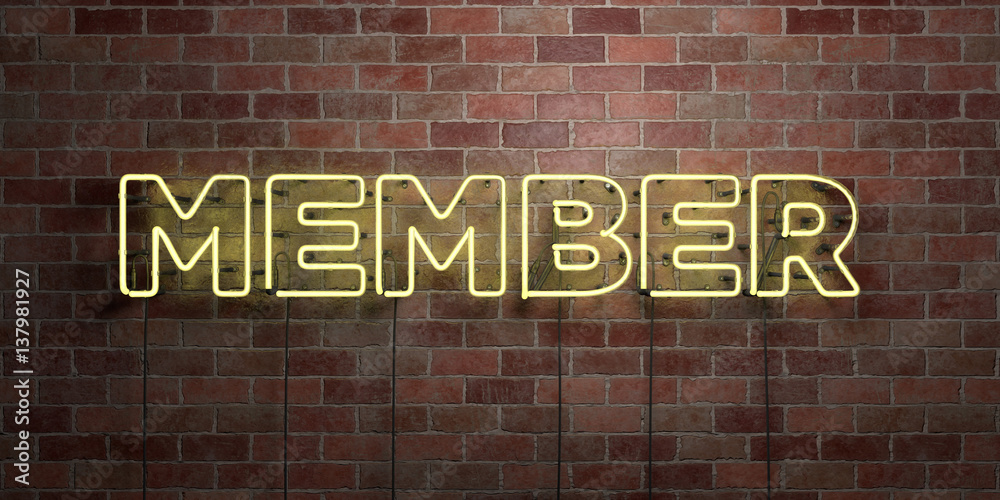 MEMBER - fluorescent Neon tube Sign on brickwork - Front view - 3D ...