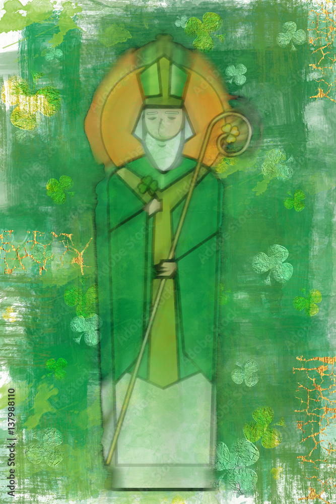St Patrick, bishop, patron saint of Ireland. Abstract artistic digital ...