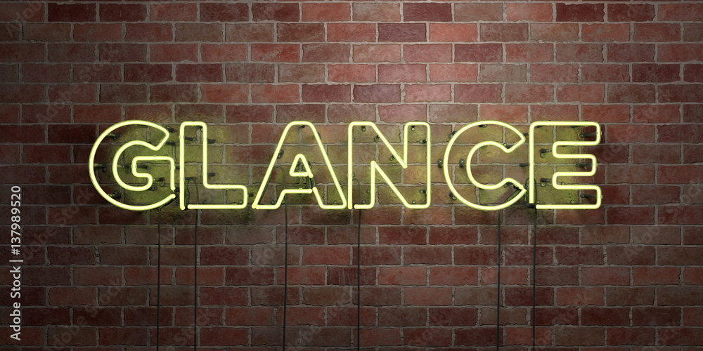 GLANCE - fluorescent Neon tube Sign on brickwork - Front view - 3D ...