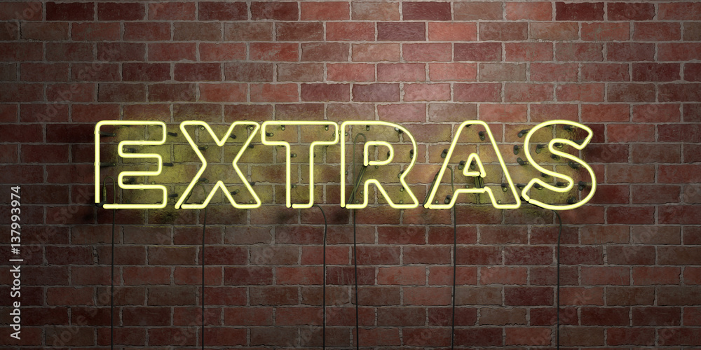 EXTRAS - fluorescent Neon tube Sign on brickwork - Front view - 3D ...