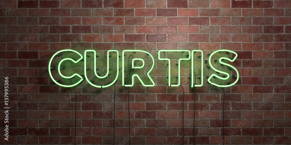 CURTIS - fluorescent Neon tube Sign on brickwork - Front view - 3D ...