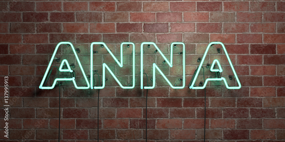 ANNA - fluorescent Neon tube Sign on brickwork - Front view - 3D ...