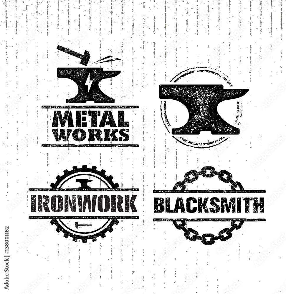 Set of vintage blacksmith labels, badges, emblems and design elements ...