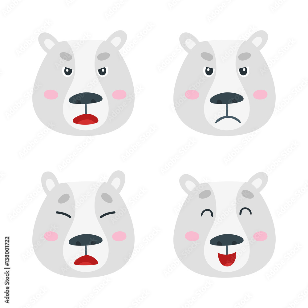Vector set with polar bear emotion faces. Cute cartoon bear. Stock ...