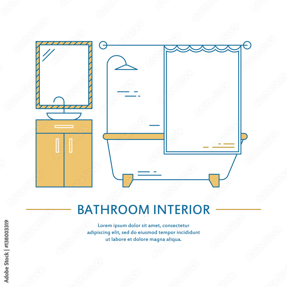 Vector bathroom interior design brochure cover in line style. Flyer ...